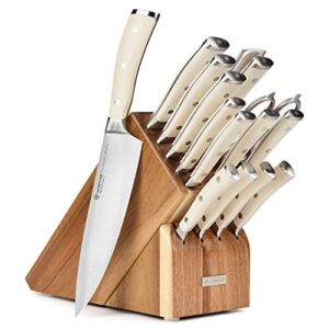 wusthof classic ikon creme 16 piece knife set with acacia block