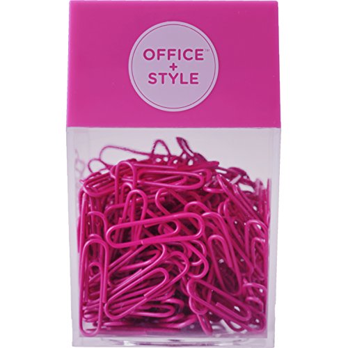 Office Style Paper Clip Dispenser with Magnetic lid, 200 Paper Clips, Pink (OS-200PCPINK)