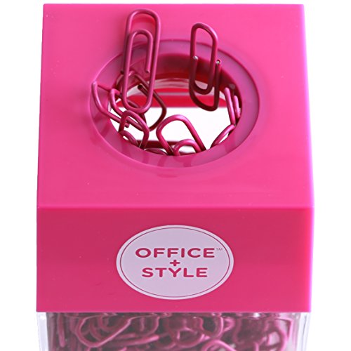 Office Style Paper Clip Dispenser with Magnetic lid, 200 Paper Clips, Pink (OS-200PCPINK)