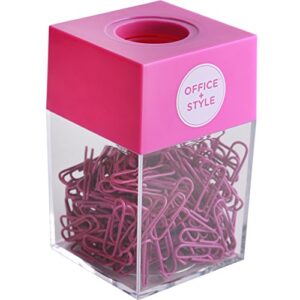 Office Style Paper Clip Dispenser with Magnetic lid, 200 Paper Clips, Pink (OS-200PCPINK)