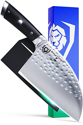 Dalstrong Serbian Chef Knife - 7.5 inch - Gladiator Series Elite - German HC Steel - Meat Cleaver Knife - Hammered Blade Finish - Razor Sharp Kitchen Knife - G10 Handle - w/Sheath - NSF Certified