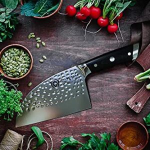 Dalstrong Serbian Chef Knife - 7.5 inch - Gladiator Series Elite - German HC Steel - Meat Cleaver Knife - Hammered Blade Finish - Razor Sharp Kitchen Knife - G10 Handle - w/Sheath - NSF Certified