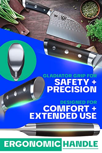 Dalstrong Serbian Chef Knife - 7.5 inch - Gladiator Series Elite - German HC Steel - Meat Cleaver Knife - Hammered Blade Finish - Razor Sharp Kitchen Knife - G10 Handle - w/Sheath - NSF Certified