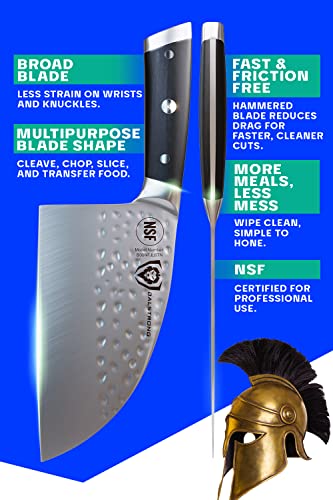 Dalstrong Serbian Chef Knife - 7.5 inch - Gladiator Series Elite - German HC Steel - Meat Cleaver Knife - Hammered Blade Finish - Razor Sharp Kitchen Knife - G10 Handle - w/Sheath - NSF Certified