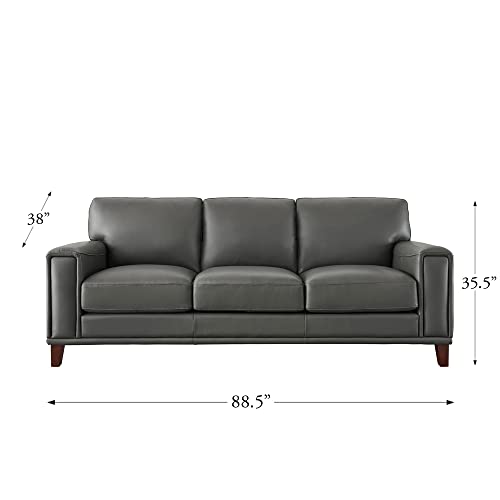 Hydeline Hayward Top Grain Leather Wood Sofa Couch, 88.5", Gray/Steel