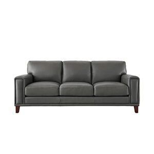 hydeline hayward top grain leather wood sofa couch, 88.5", gray/steel