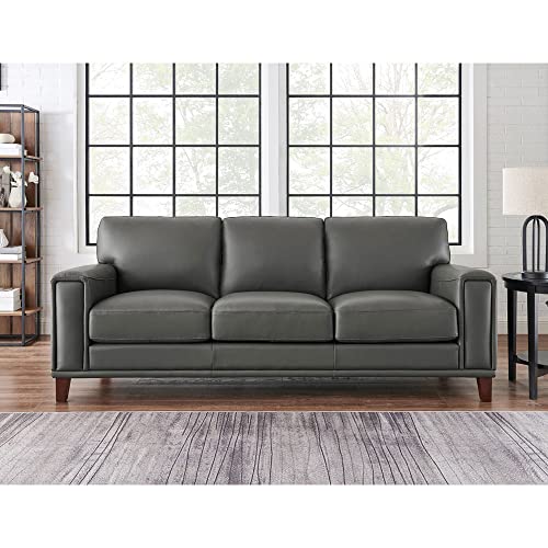 Hydeline Hayward Top Grain Leather Wood Sofa Couch, 88.5", Gray/Steel