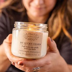 My Lucky Charm - Cleansing Palo Santo with Rue (Ruda) Herbs - Large Candle for Healing, Good Luck and Protection - 12 oz. Soy Candle in a Kraft Box