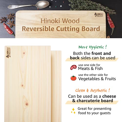 CUSTOMGRIPS BY SISO SAFETY Hinoki Wooden Cutting Board, Premium Grade Reversible Cutting Board Made of Cypress Wood, Multipurpose Chopping Board for Meat, Vegetables and Charcuterie