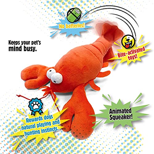 goDog Action Plush Lobster Animated Squeaky Dog Toy, Chew Guard Technology - Red, One Size