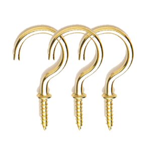 xeedoo cup hooks for hanging,12 pack 2 inch metal screw in ceiling hooks heavy duty brass plated hooks holders for outdoor indoor,gold