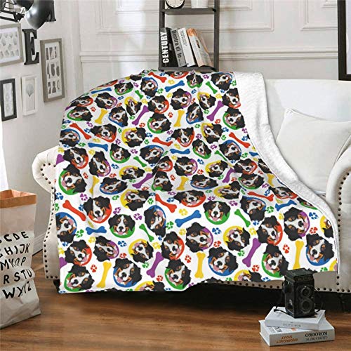 Colorful Playful Bernese Mountain Dog Winter Sherpa Plush Blanket, Soft Fuzzy Fleece Blanket,Cozy Outdoor Camping Travel Blanket for Livingroom Bedroom Sofa Couch Car Bed,Throw 50x60 in