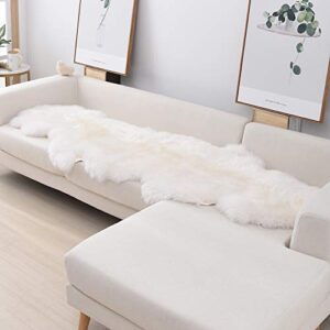 Fluffy Genuine New Zealand Sheepskin Area Rug for Soft Fur Pray Throw Pup Irregular Rug, Chair Sofa Seat Cover, Bedroom, Living Room, Double Pelt (Ivory, 2x6ft)