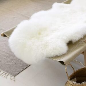 Fluffy Genuine New Zealand Sheepskin Area Rug for Soft Fur Pray Throw Pup Irregular Rug, Chair Sofa Seat Cover, Bedroom, Living Room, Double Pelt (Ivory, 2x6ft)