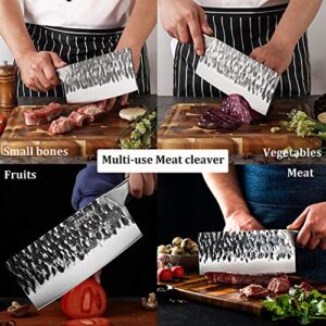 Kitory Meat Cleaver Heavy Duty Chinese Chefs Knife Forged Butcher Knife Handmade 8" Chopper Knife Traditional Kitchen Knife for Cutting Chopping Meats, Small Bones and Vegetables