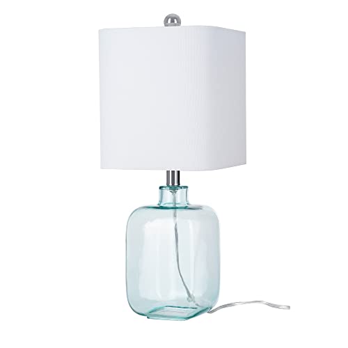 Catalina 23102-001 Coastal Translucent Glass Table Lamp with Linen Shade, 21", Sea Foam Green