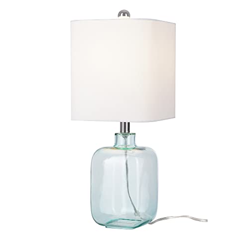 Catalina 23102-001 Coastal Translucent Glass Table Lamp with Linen Shade, 21", Sea Foam Green