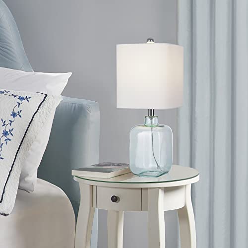 Catalina 23102-001 Coastal Translucent Glass Table Lamp with Linen Shade, 21", Sea Foam Green