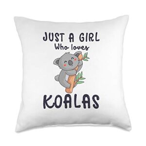 girl loves koalas cute decorative bedroom couch for girls throw pillow