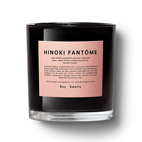 Hinoki Fantome Boy Smells Candle. 50 Hour Long Burn. Coconut and Beeswax Blend. Luxury Scented Candles for Home 8.5 oz