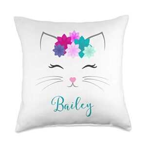 kitty cat bailey name gifts bailey name gift girls personalized kitty cat bedroom decor throw pillow, 18x18, multicolor