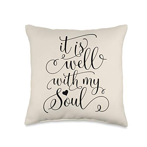 Christian Quotes and Bible Verses Gifts Christian Gift It is Well with My Soul Bible Verse Throw Pillow, 16x16, Multicolor