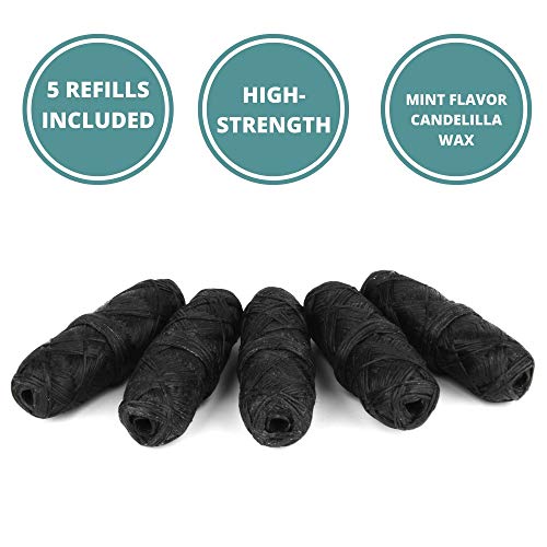 Bamboo Charcoal Dental Floss Refills, Bambo Woven Fibres, 5 x 33 Yards, Organic Refillable Dental Floss, Natural Floss, Eco-Friendly Floss. Plant-Based Candelilla Wax Floss with Natural Mint Flavoring