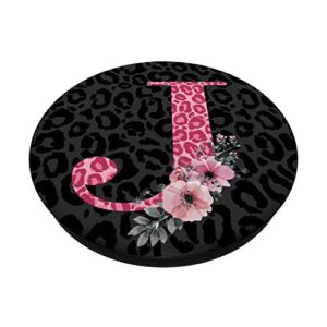 Letter J Initial Flower Pink and Black Leopard Print PopSockets Swappable PopGrip