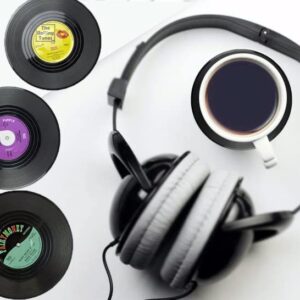 MECOWON Vinyl Record Coasters with Record Player Holder - 6Packs, Cool Coasters for Music Lovers