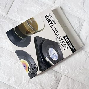 MECOWON Vinyl Record Coasters with Record Player Holder - 6Packs, Cool Coasters for Music Lovers