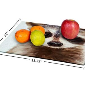 Tempered Glass Cutting Board Raccoon Tableware Kitchen Decorative Cutting Board with Non-slip Legs, Serving Board, Large Size, 15" x 11"