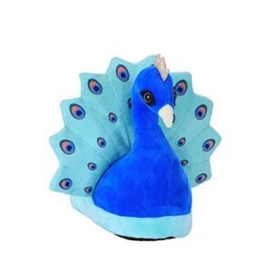 xhbyg plush animal slippers, winter waterproof warm indoor slippers, flat furry plush slipper, women slides for bedroom, couples shoes 35-44sizeadult peacock