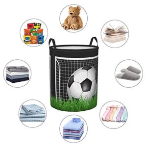 KiuLoam Soccer Box On Green Grass 19.6 Inches Large Storage Basket with Handles Collapsible Portable Laundry Fabric Hampers Tote Bag for Toys Clothing Organization