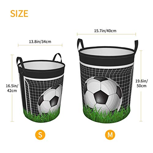 KiuLoam Soccer Box On Green Grass 19.6 Inches Large Storage Basket with Handles Collapsible Portable Laundry Fabric Hampers Tote Bag for Toys Clothing Organization