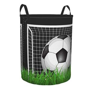 KiuLoam Soccer Box On Green Grass 19.6 Inches Large Storage Basket with Handles Collapsible Portable Laundry Fabric Hampers Tote Bag for Toys Clothing Organization