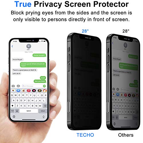 TECHO Privacy Screen Protector Compatible with iPhone 12 Pro Max Anti Spy Tempered Glass Film (Edge to Edge Full Coverage) (Case Friendly) (2 PACK) (6.7 inch)