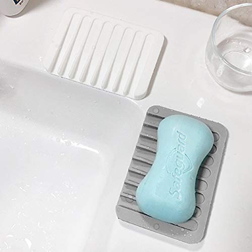 KUFUNG Soap Tray, Flexible Silicone Soap Dish, Soap Case Holder for Bathroom Shower Waterfall Drainer Kitchen, Keep Soap Dry & Easy to Clean (Grey+White)