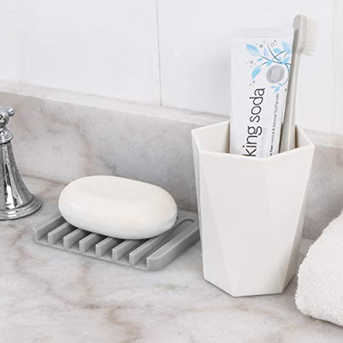 KUFUNG Soap Tray, Flexible Silicone Soap Dish, Soap Case Holder for Bathroom Shower Waterfall Drainer Kitchen, Keep Soap Dry & Easy to Clean (Grey+White)