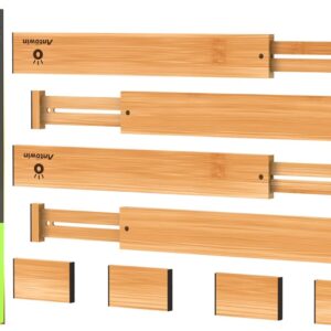 ANTOWIN Bamboo Drawer Dividers Organizers, Drawer Separators Splitter,17-22 inches Long Adjustable Spring-loaded Organizer for Large Utensil, Clothes, Tools Drawers (4+4)