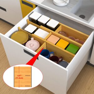 ANTOWIN Bamboo Drawer Dividers Organizers, Drawer Separators Splitter,17-22 inches Long Adjustable Spring-loaded Organizer for Large Utensil, Clothes, Tools Drawers (4+4)