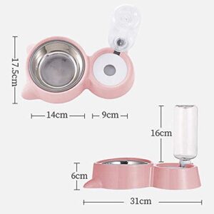 Ycxbox Dog Cat Double Bowls Automatic Pet Food Feeder and Water Dispenser, with Automatic Water Bottle for Small Large Dog Pets Puppy Kitten Rabbit (Pink)