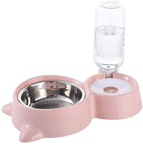 Ycxbox Dog Cat Double Bowls Automatic Pet Food Feeder and Water Dispenser, with Automatic Water Bottle for Small Large Dog Pets Puppy Kitten Rabbit (Pink)