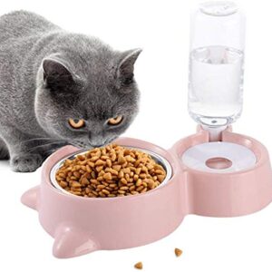 Ycxbox Dog Cat Double Bowls Automatic Pet Food Feeder and Water Dispenser, with Automatic Water Bottle for Small Large Dog Pets Puppy Kitten Rabbit (Pink)