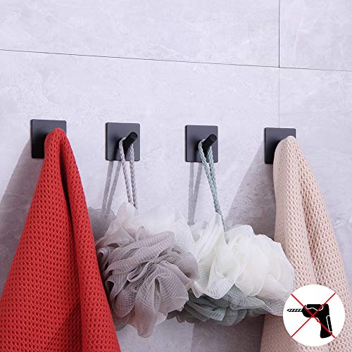 kimzcn Towel Hook/Adhesive Hooks - Wall Hooks for Coat/Robe/Towels Stick on Bathroom/Kitchen, Stainless Steel 4-Packs