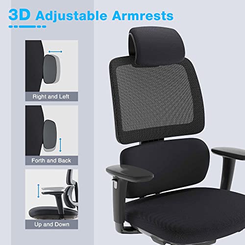 ALFA Furnishing Ergonomic Office Chair, Rolling Desk Chair with Adjustable Lumbar Support, 3D Armrest, Blade Wheels, Mesh Computer Chair with Sliding Seat, Gaming Chairs, Executive Swivel Chair