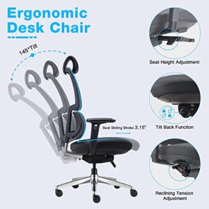 ALFA Furnishing Ergonomic Office Chair, Rolling Desk Chair with Adjustable Lumbar Support, 3D Armrest, Blade Wheels, Mesh Computer Chair with Sliding Seat, Gaming Chairs, Executive Swivel Chair