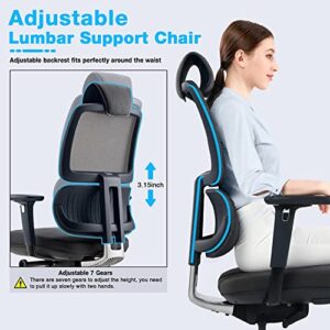 ALFA Furnishing Ergonomic Office Chair, Rolling Desk Chair with Adjustable Lumbar Support, 3D Armrest, Blade Wheels, Mesh Computer Chair with Sliding Seat, Gaming Chairs, Executive Swivel Chair