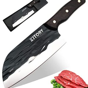 Kitory Forged Cleaver, Chopping Knife, Vegetable and meat Chopper, Kitchen Serbian Chef's Knife, Full Tang High Carbon Steel Blade Wooden Handle