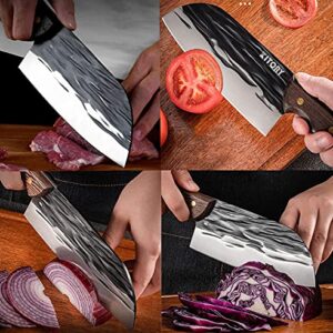 Kitory Forged Cleaver, Chopping Knife, Vegetable and meat Chopper, Kitchen Serbian Chef's Knife, Full Tang High Carbon Steel Blade Wooden Handle