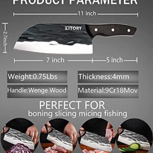 Kitory Forged Cleaver, Chopping Knife, Vegetable and meat Chopper, Kitchen Serbian Chef's Knife, Full Tang High Carbon Steel Blade Wooden Handle